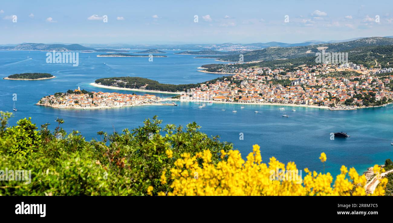 Primosten town on a peninsula vacation in the Mediterranean Sea ...