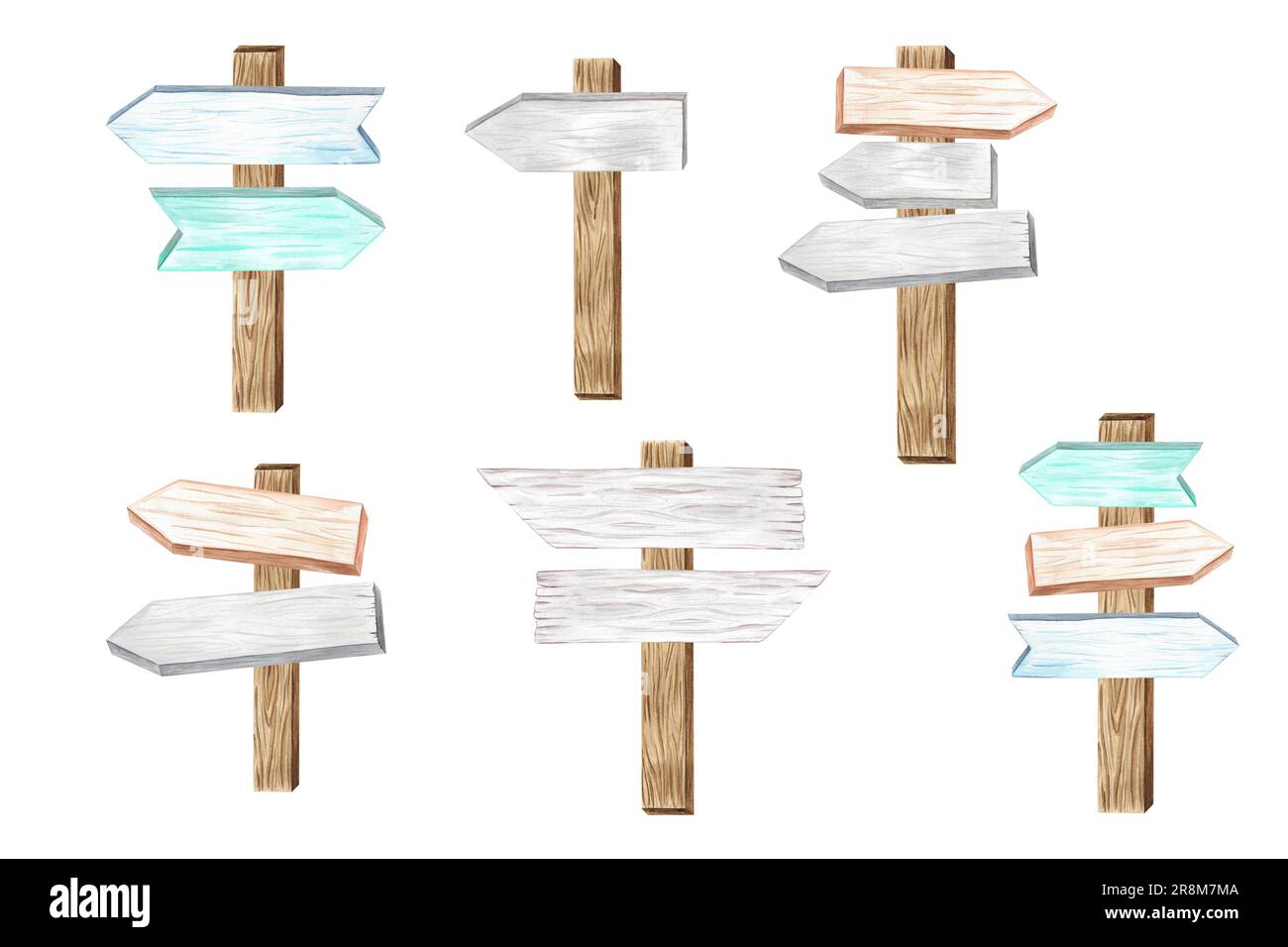 Watercolor set of wooden sign board Stock Photo - Alamy