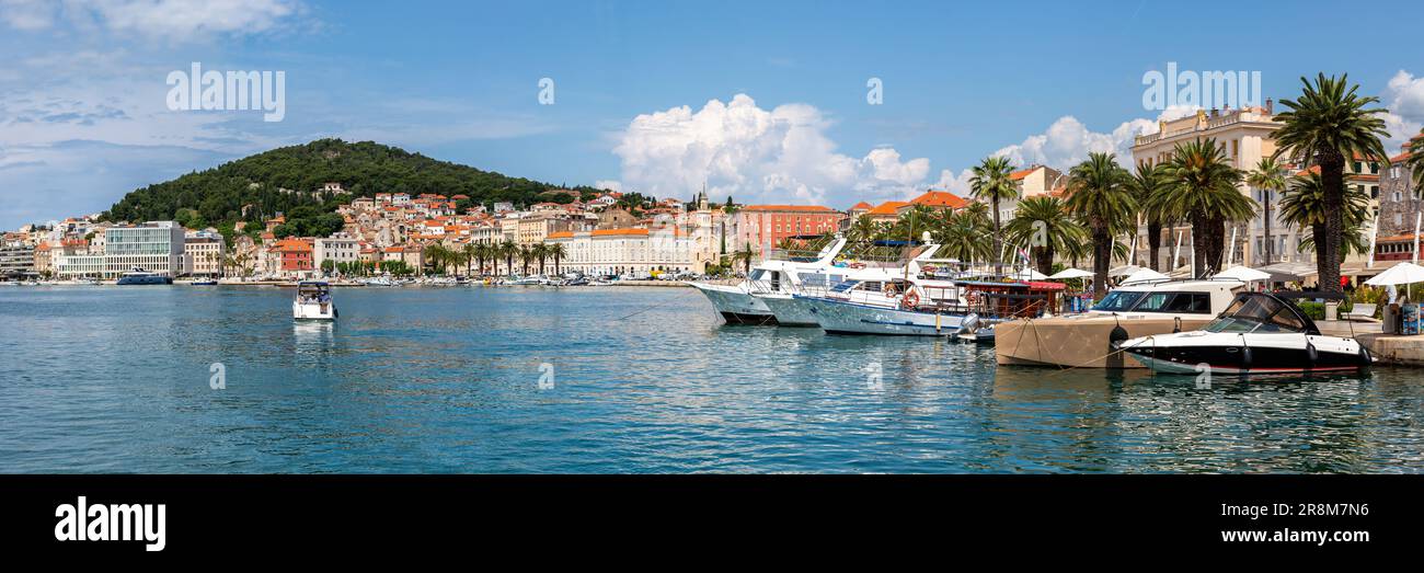 Split old town waterfront at the Mediterranean Sea vacation panorama in ...