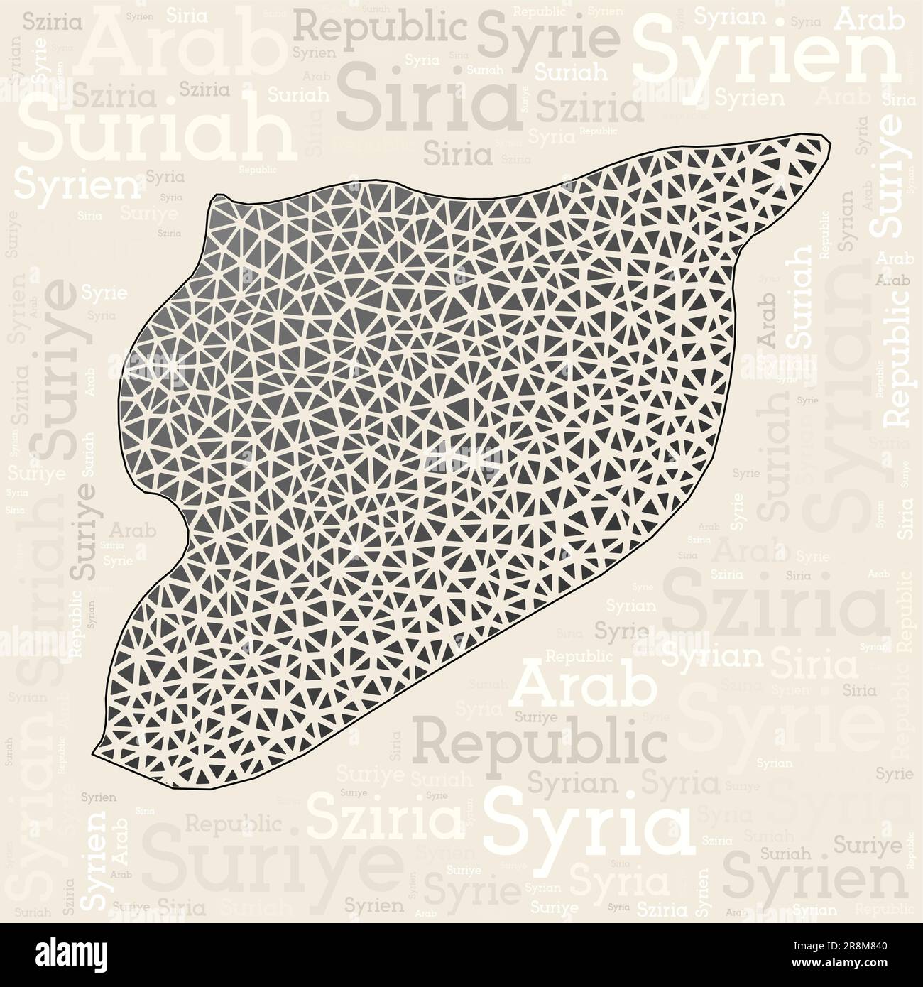 Syria map design. Country names in different languages and map shape ...
