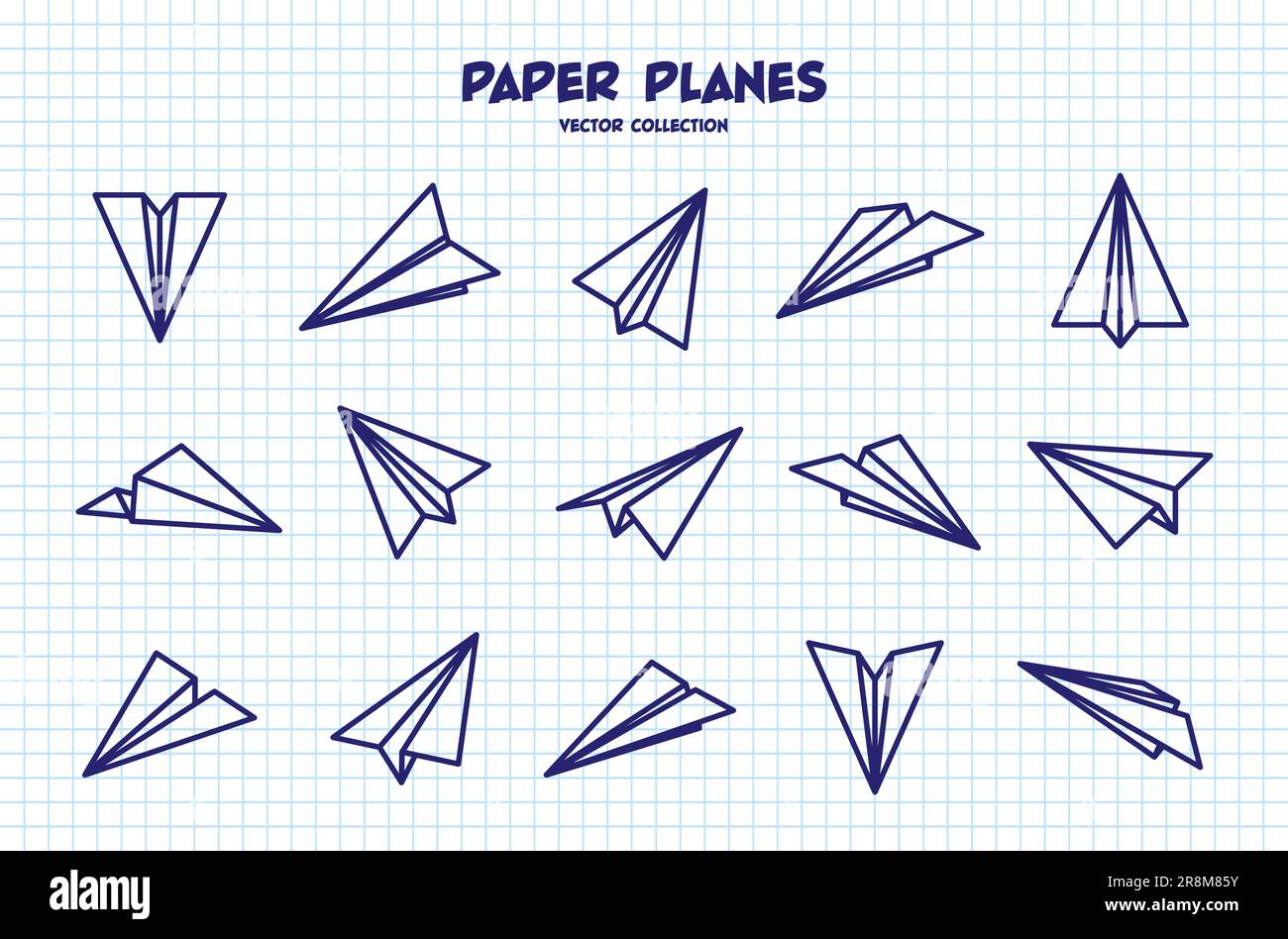 Hand drawn planes on checkered paper sheet. School notebook for drawing ...