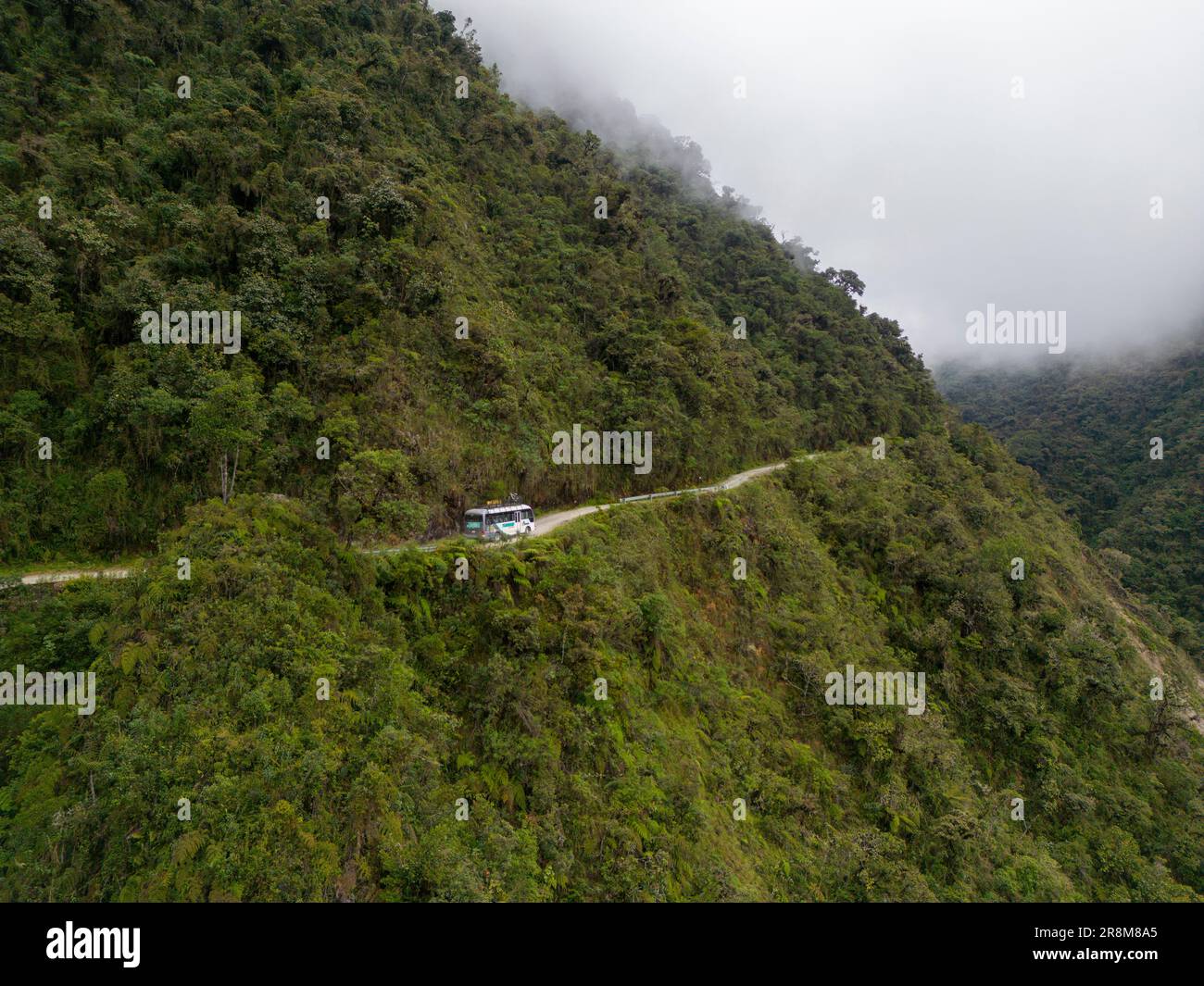 Driving the famous death road, the "Camino de la Muerte", in the ...