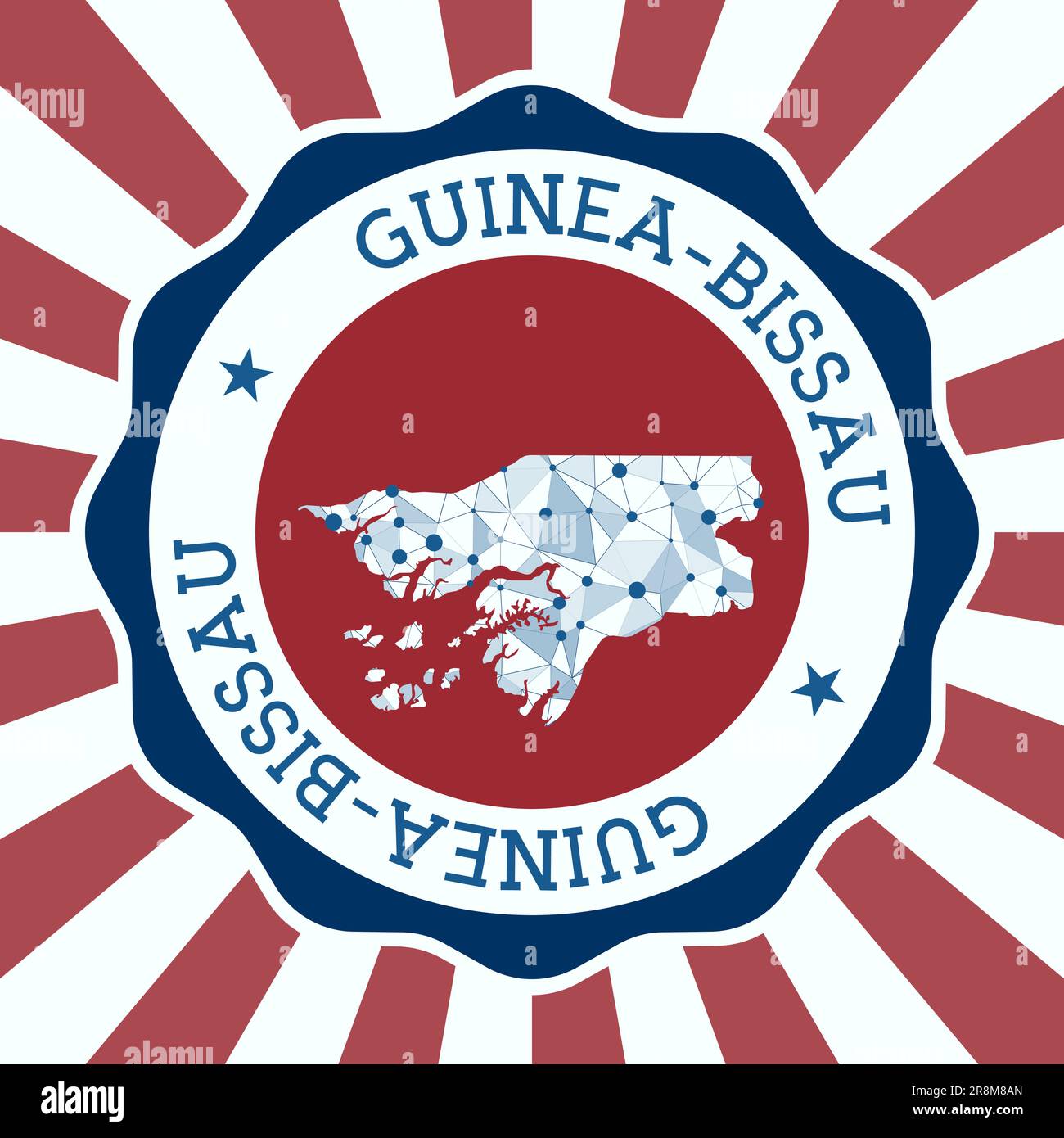 Guinea-Bissau Badge. Round logo of country with triangular mesh map and ...