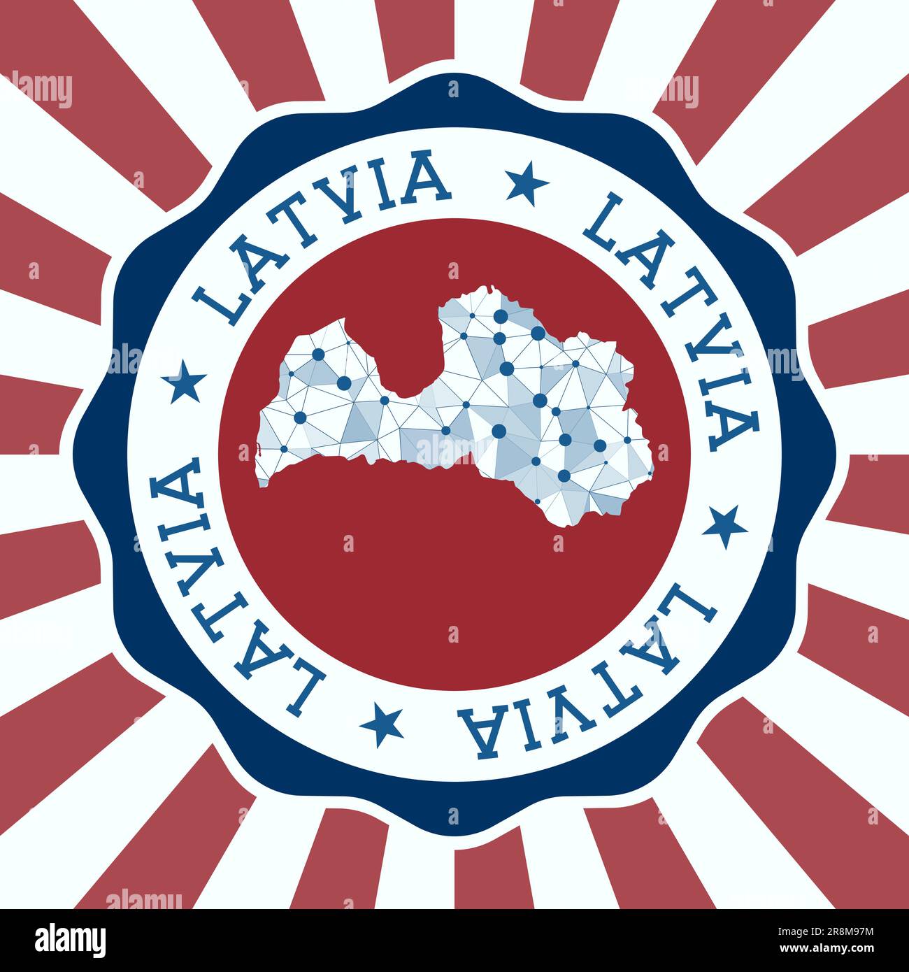 Latvia Badge. Round logo of country with triangular mesh map and radial rays. EPS10 Vector Stock ...