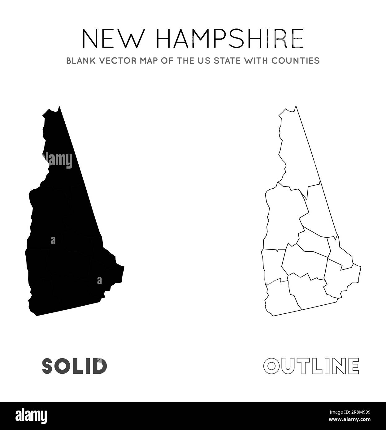 New Hampshire map. Blank vector map of the US state with counties ...