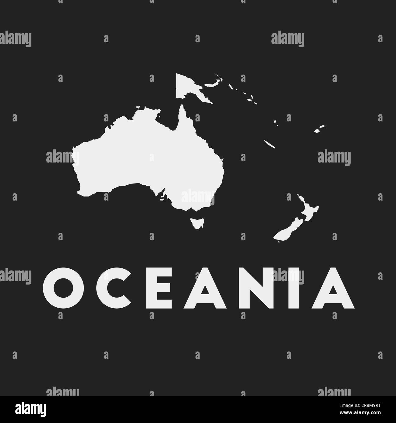 Oceania icon. Continent map on dark background. Stylish Oceania map with continent name. Vector ...