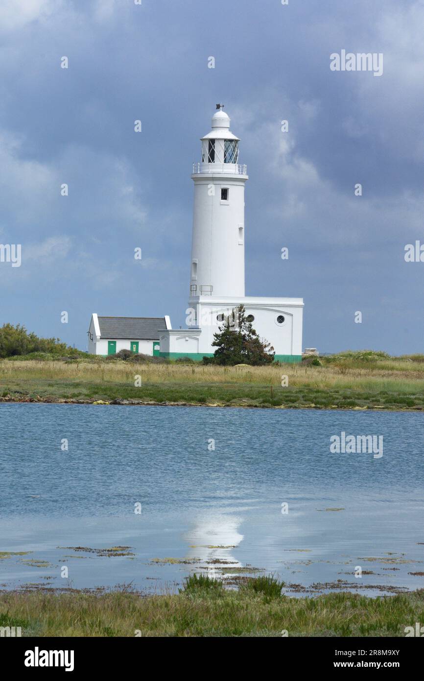 Hurst Point Lighthouse with reflection in the water Stock Photo - Alamy