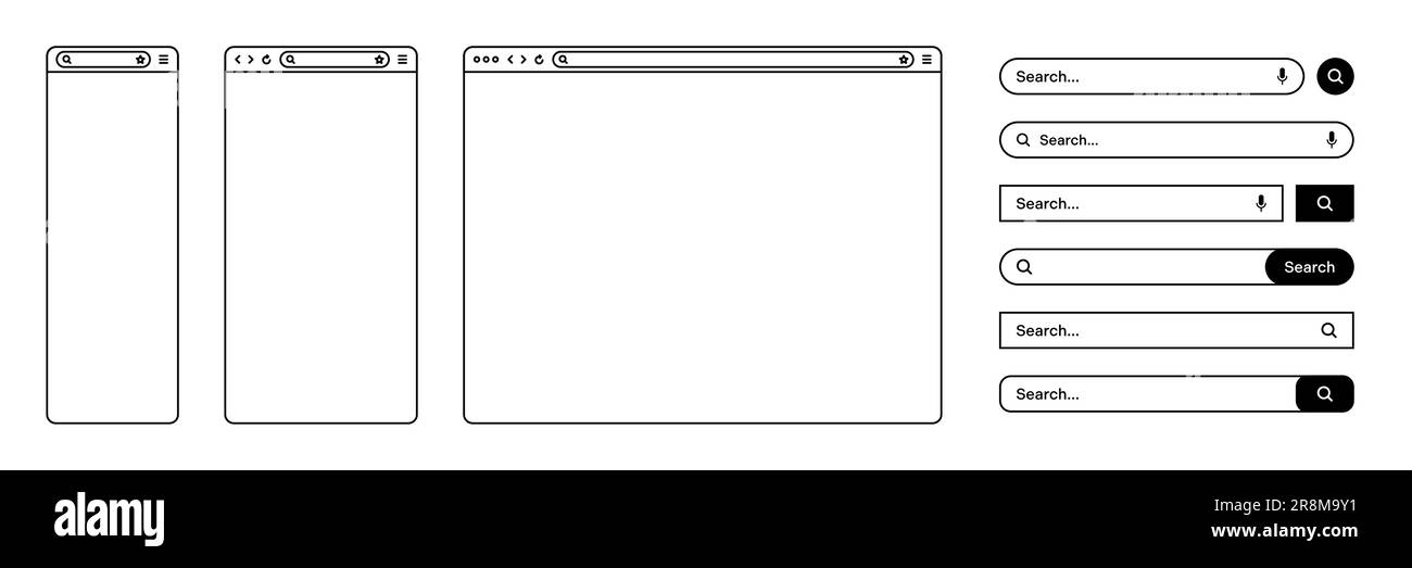 Blank web browser, internet page window with toolbar and search bar ...