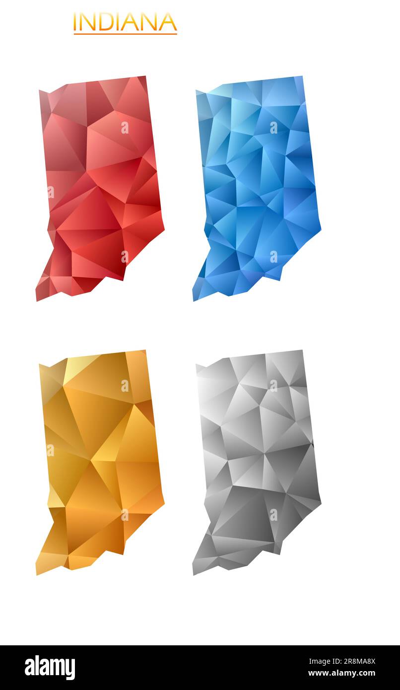 Set of vector polygonal maps of Indiana. Bright gradient map of US ...