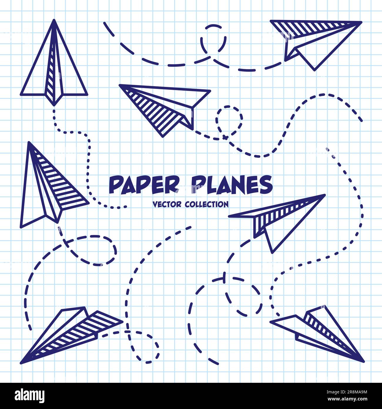 Hand drawn planes on checkered paper sheet. School notebook for drawing ...