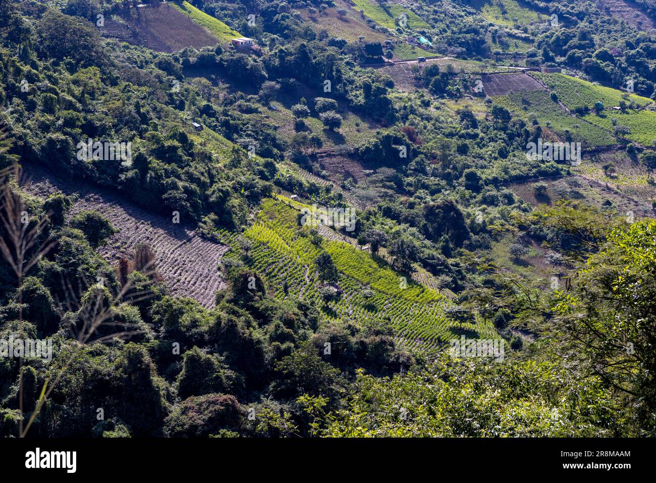 Scenic drive through the remote Bolivian Andes: passing small ...