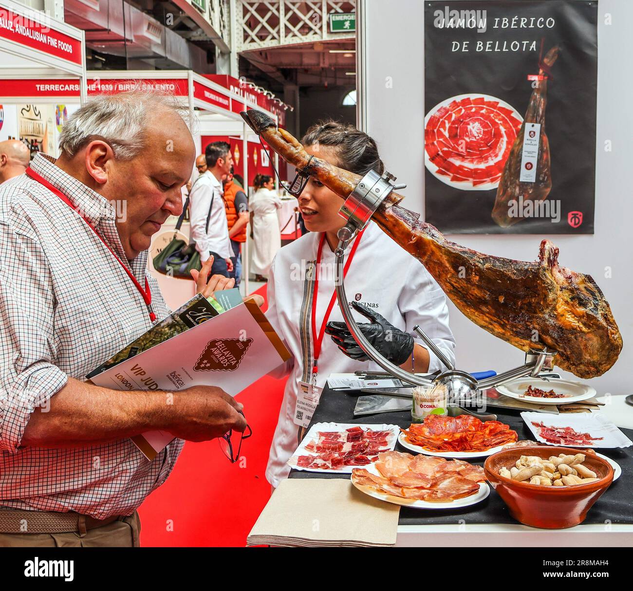 London, UK 22.June 23 Jamon Iberico, try some. London Olympia hosts the ...
