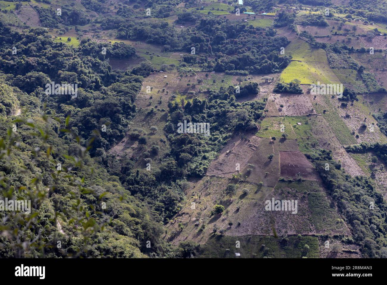 Scenic drive through the remote Bolivian Andes: passing small ...