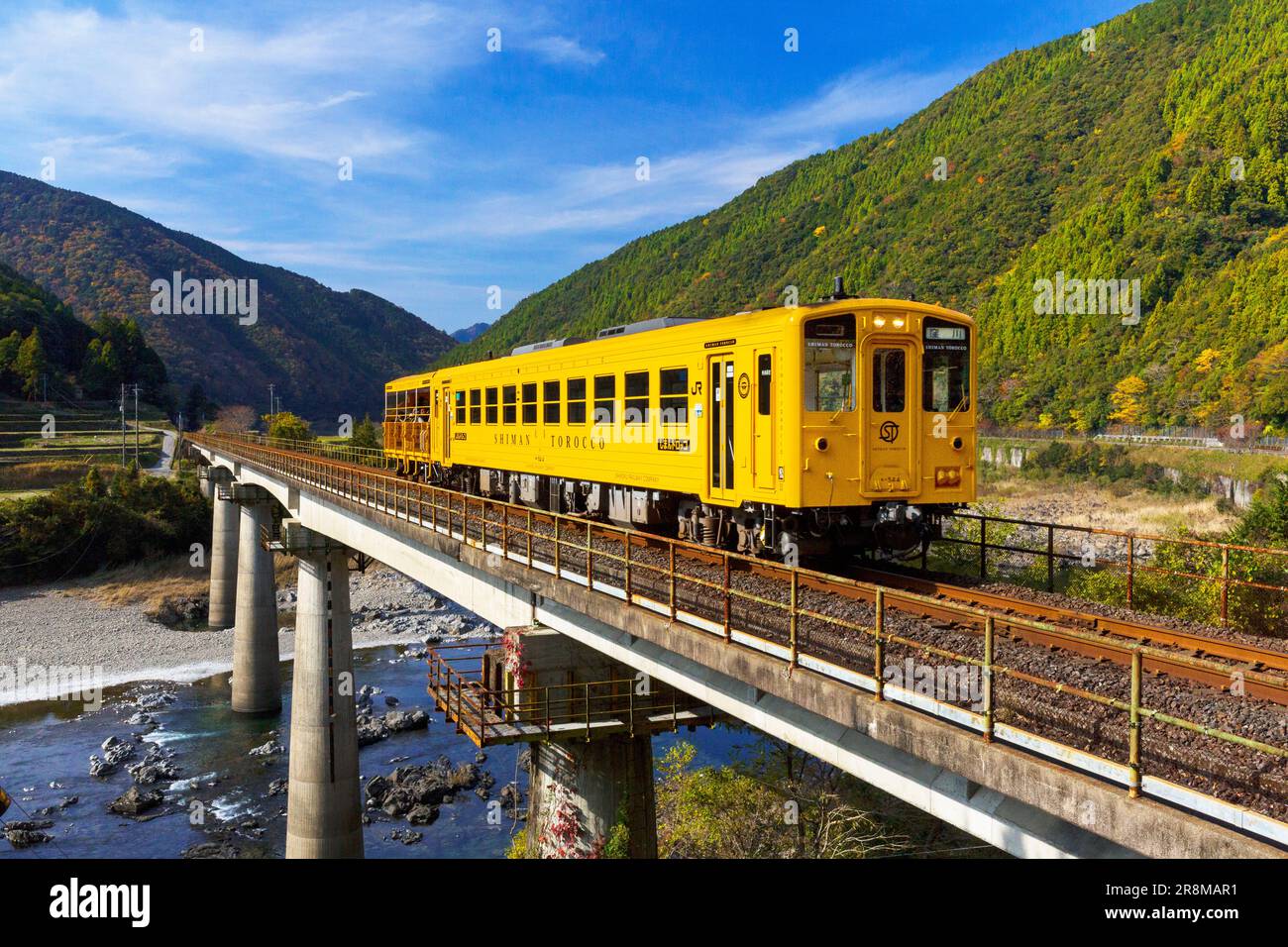 Shiman trolleys of Yodo line and Shimantogawa River Stock Photo - Alamy