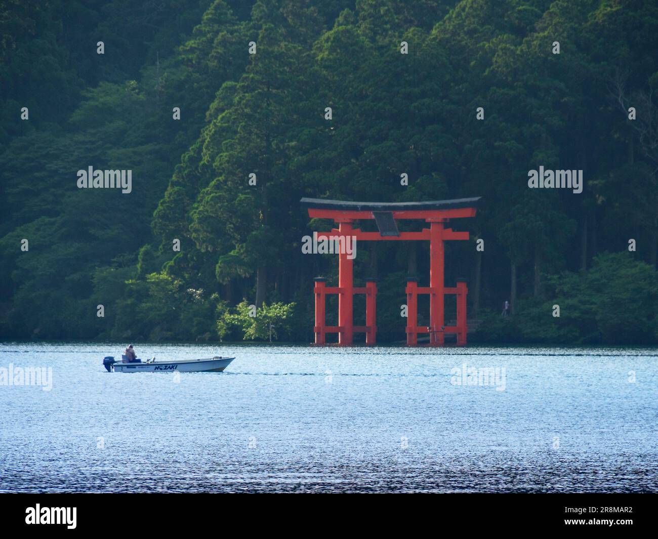 Hakone Shrine torii gate and boat Stock Photo - Alamy