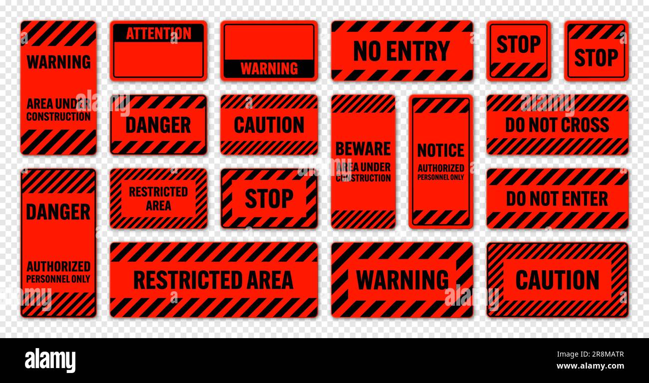 Various black and red warning signs with diagonal lines. Attention ...