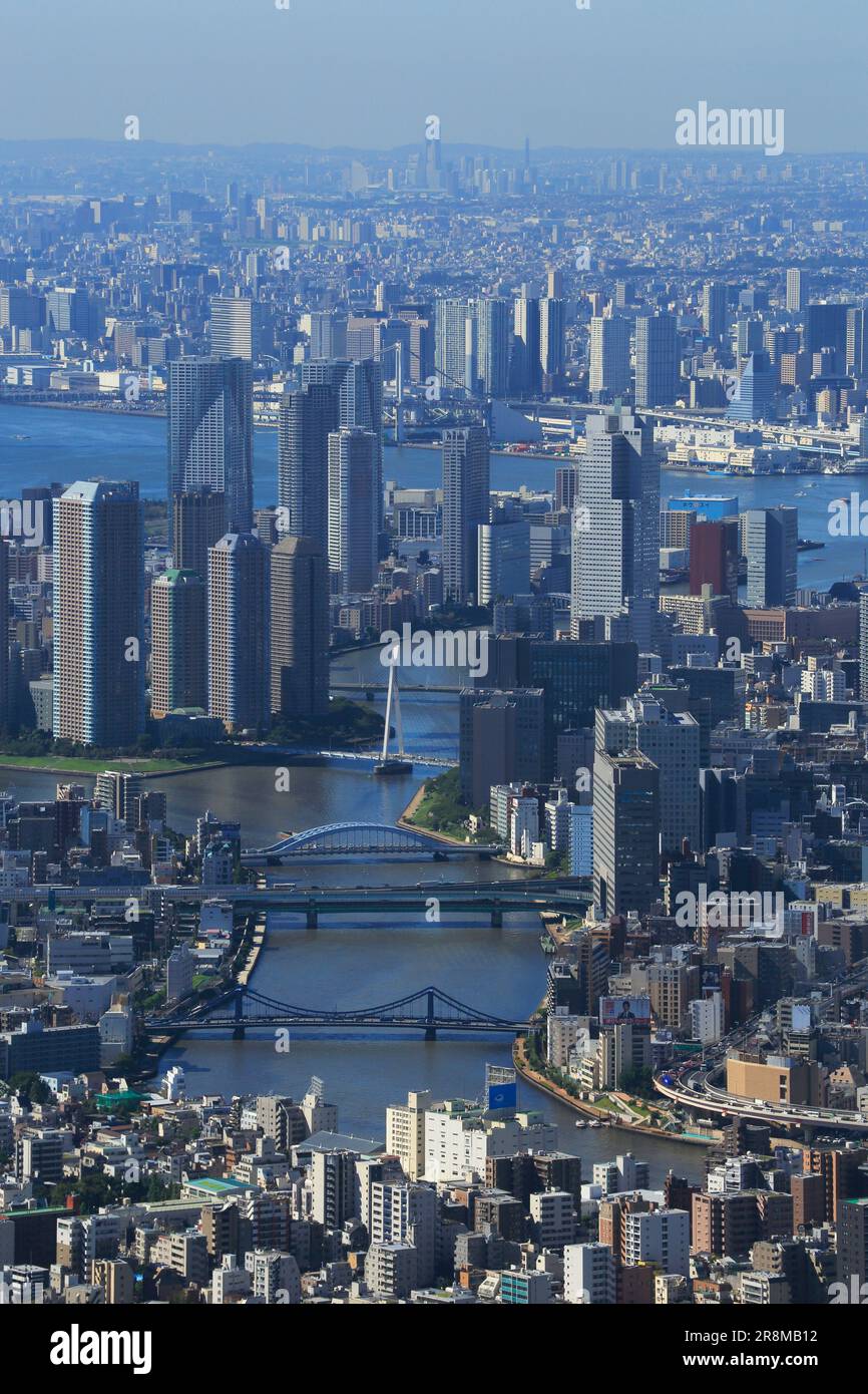 Buildings and the Sumida River viewed from the Tokyo Skytree Stock ...