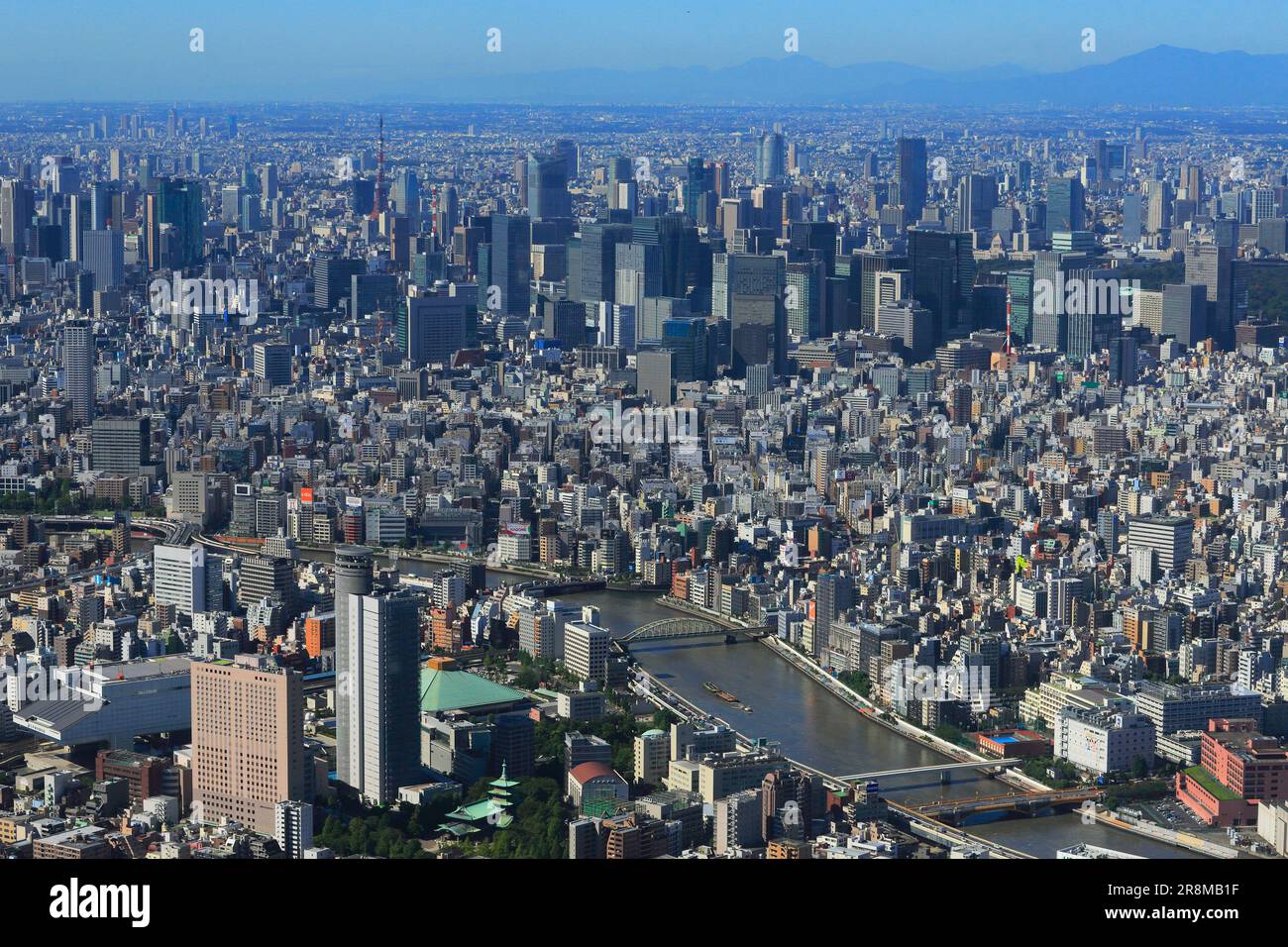 Buildings and the Sumida River viewed from the Tokyo Skytree Stock ...