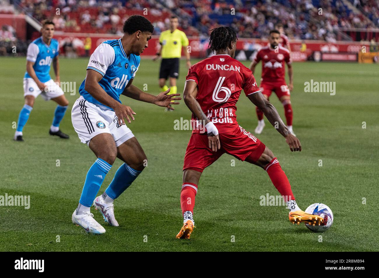 Harrison, United States. 21st June, 2023. Kyle Duncan (6) of Red Bulls ...