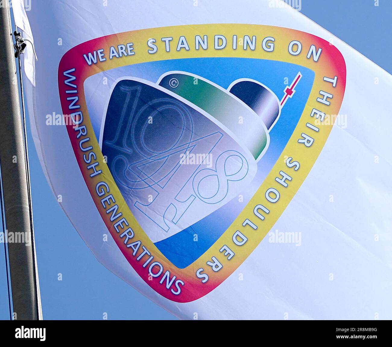 Detail from the Windrush flag flying over Liverpool Town Hall, marking ...