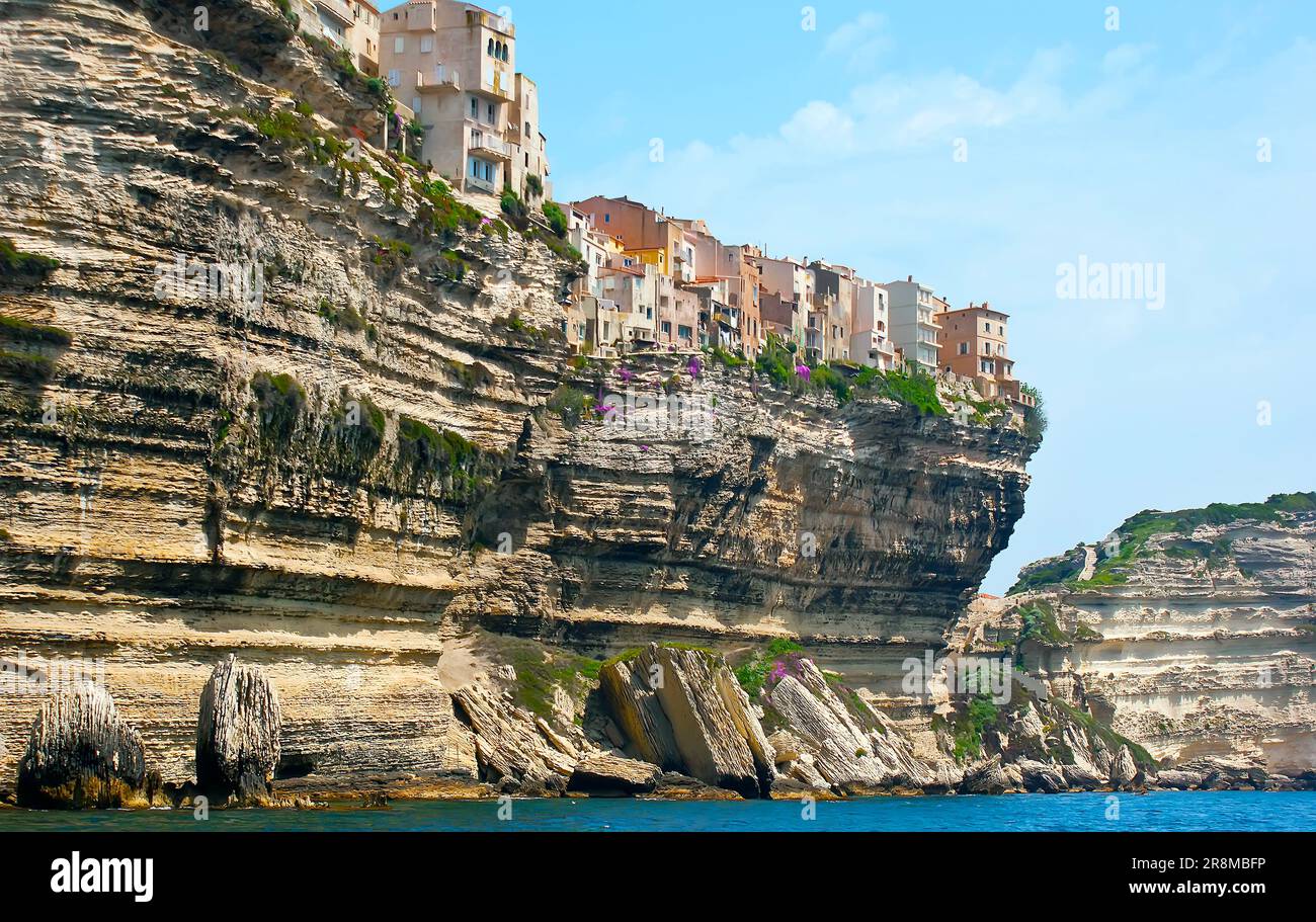 The picturesque limestone cliffs of Corsica coastline with preserved ...