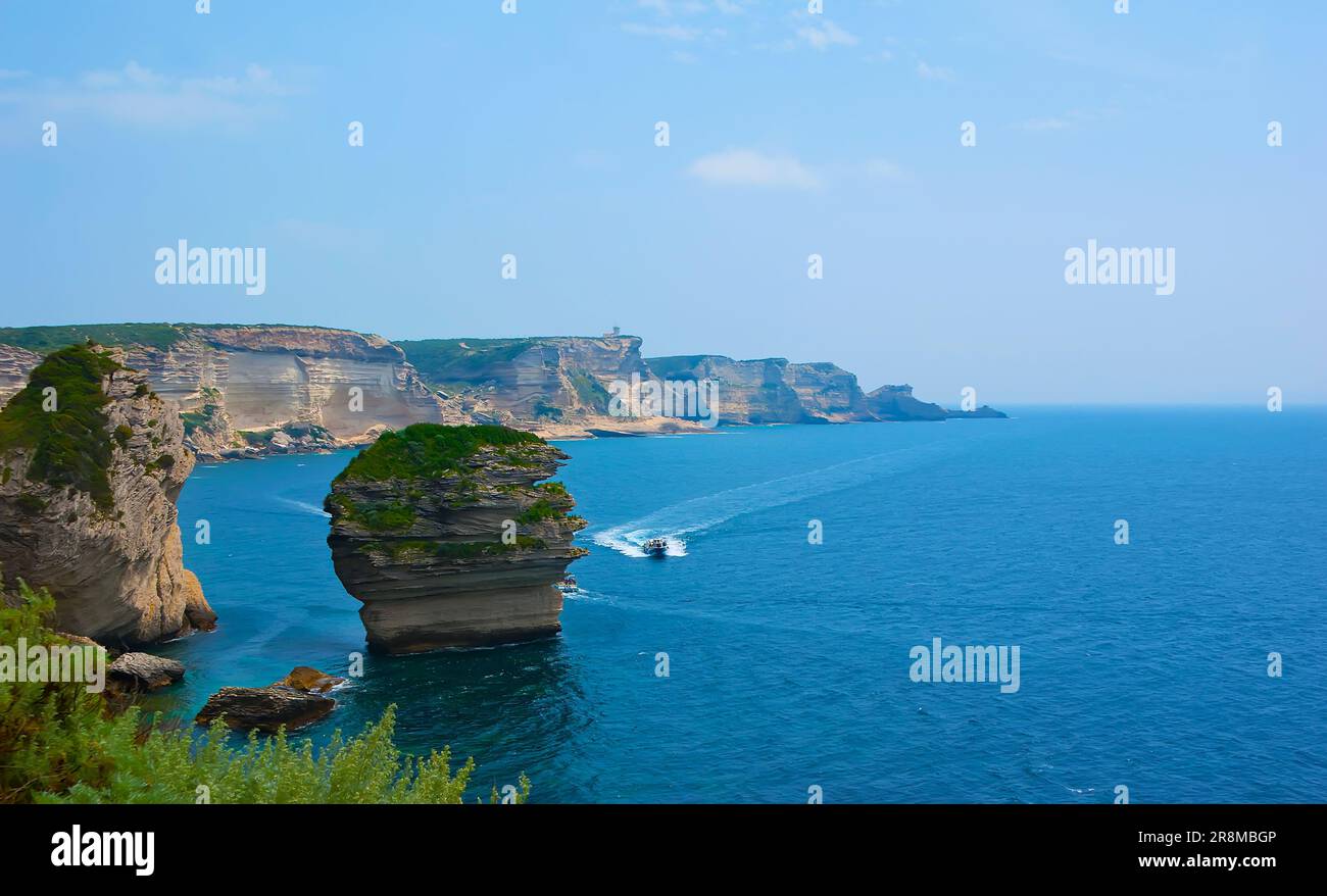 The Strait of Bonifacio seascape with amazing limestone coastline and ...