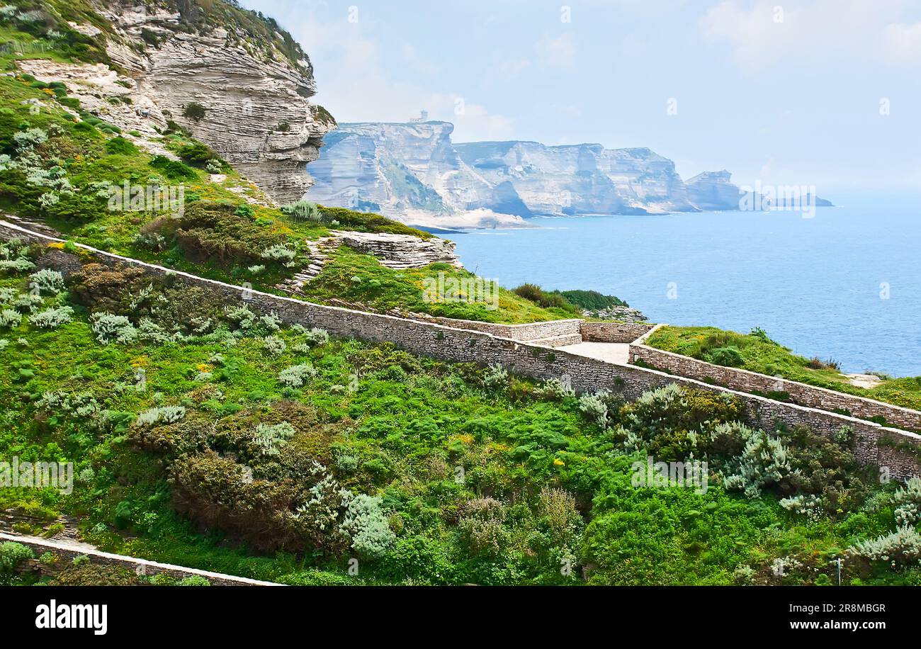 The walking zone along the cliff's edge with a view on the coast and ...