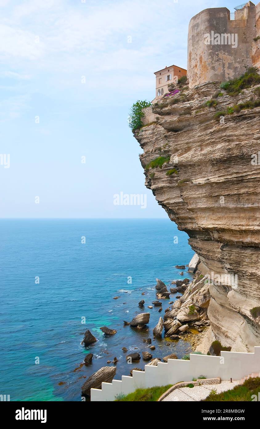The Strait of Bonifacio with a view on the limestone cliff and the ...