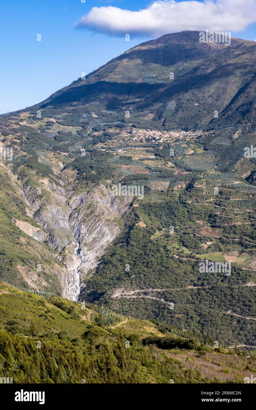 Scenic drive through the remote Bolivian Andes: passing small ...