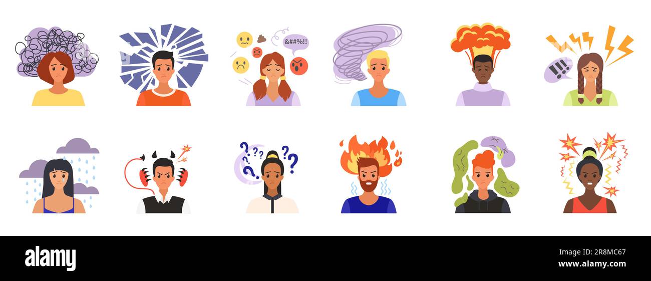 People with negative thinking and stress set vector illustration ...