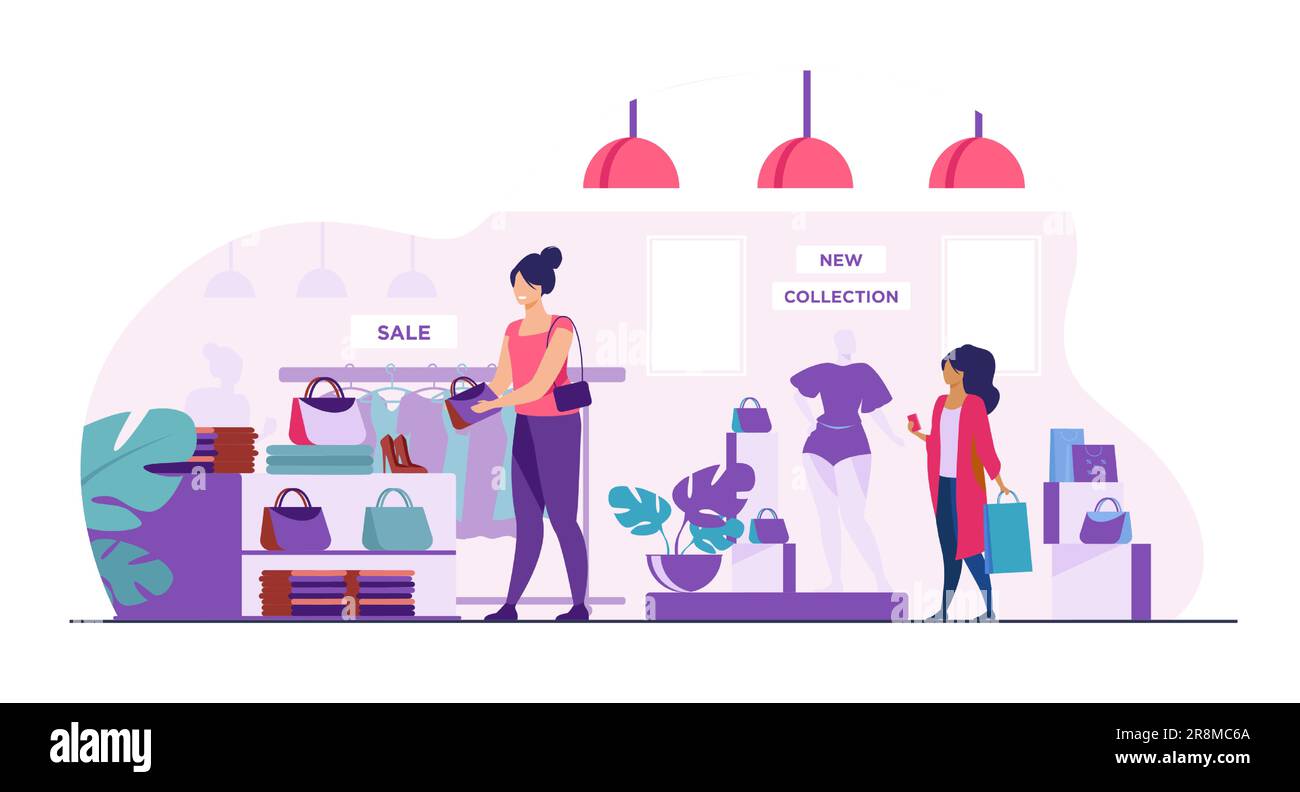 Female customers shopping in clothes shop Stock Vector Image & Art - Alamy