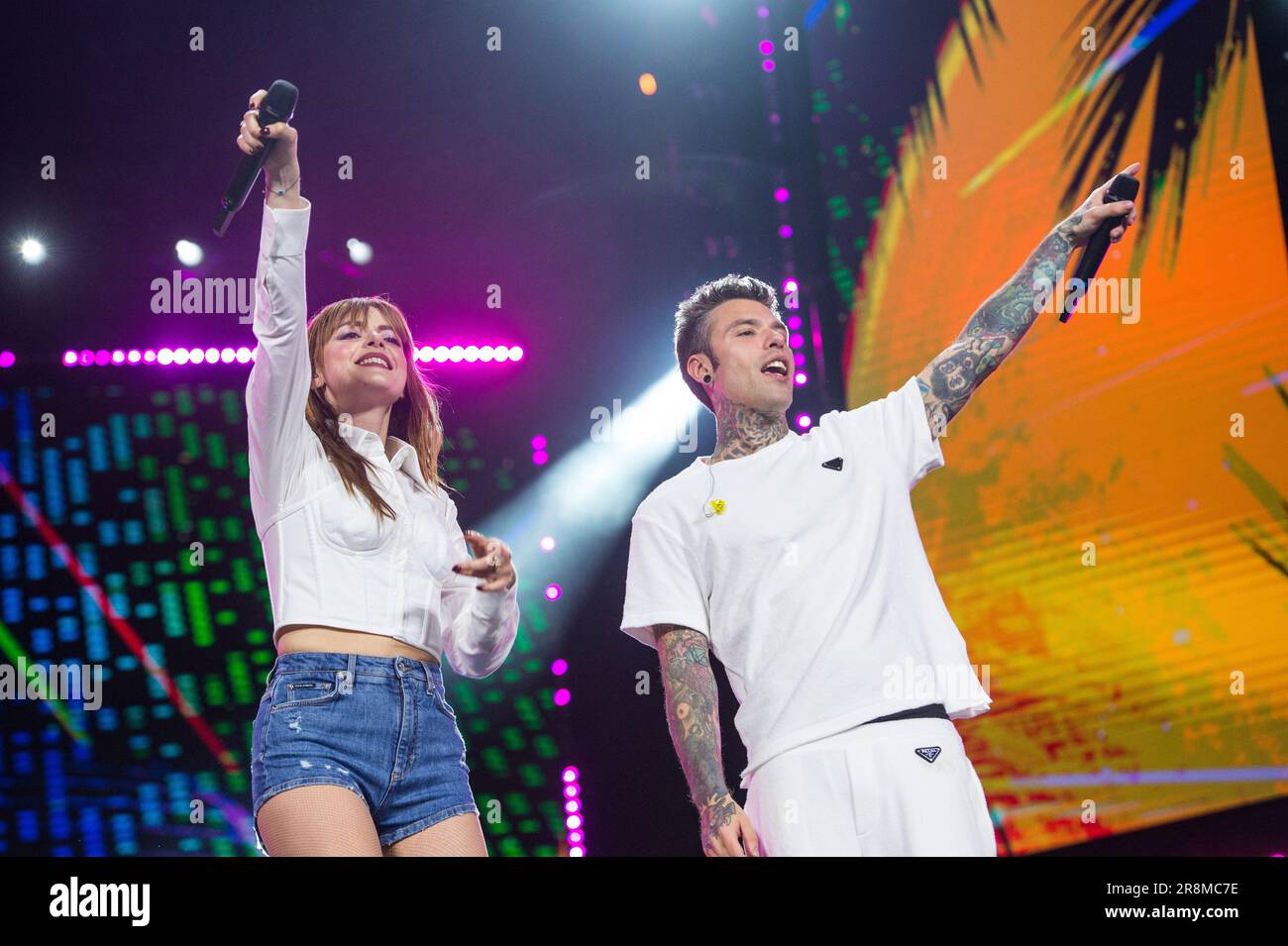 Bari, Italy. 21st June, 2023. Singers Fedez and Annalisa perform during ...
