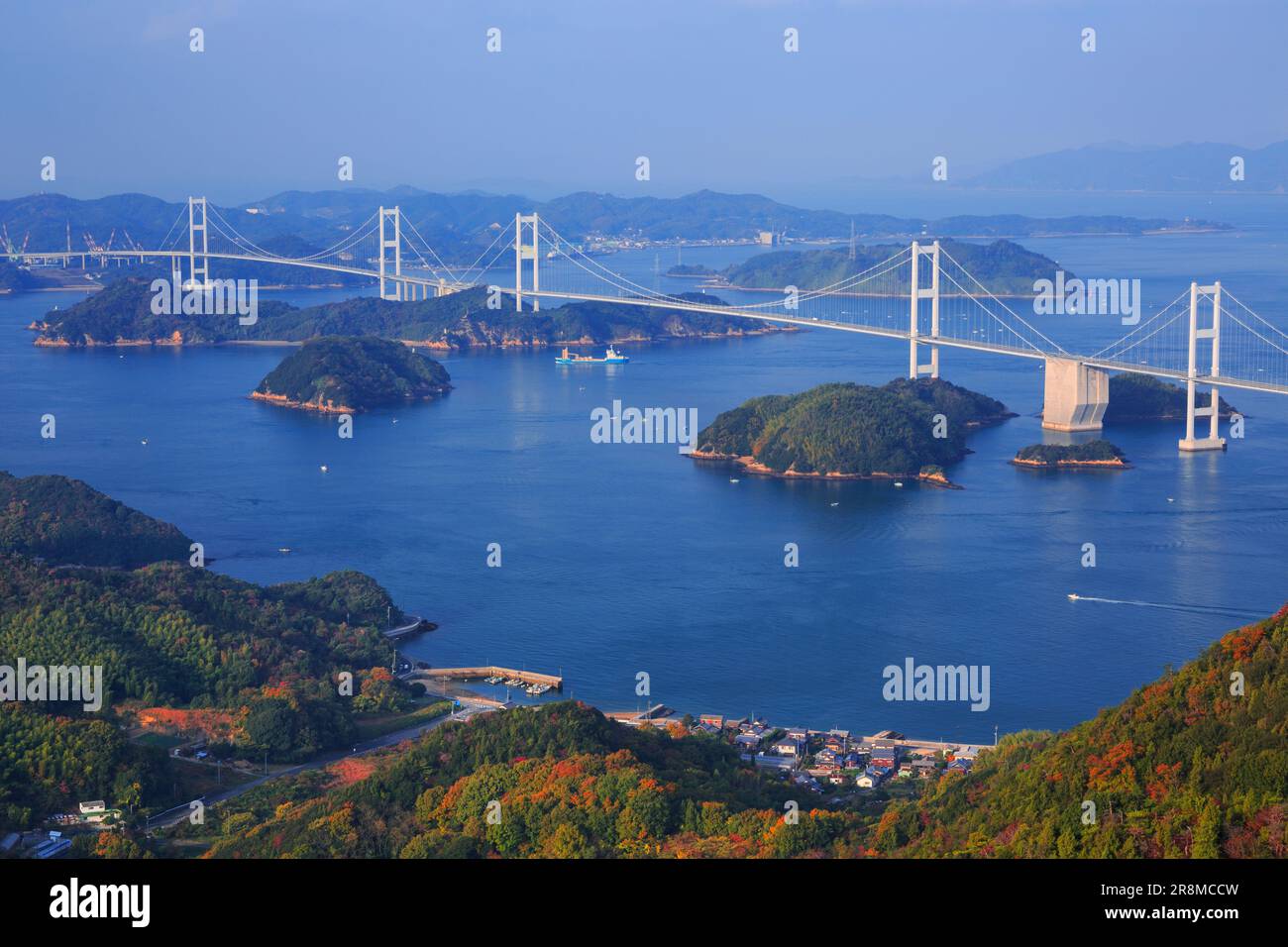 Autumn leaves of Oshima and Kurushima Strait Bridge in the Seto Inland ...
