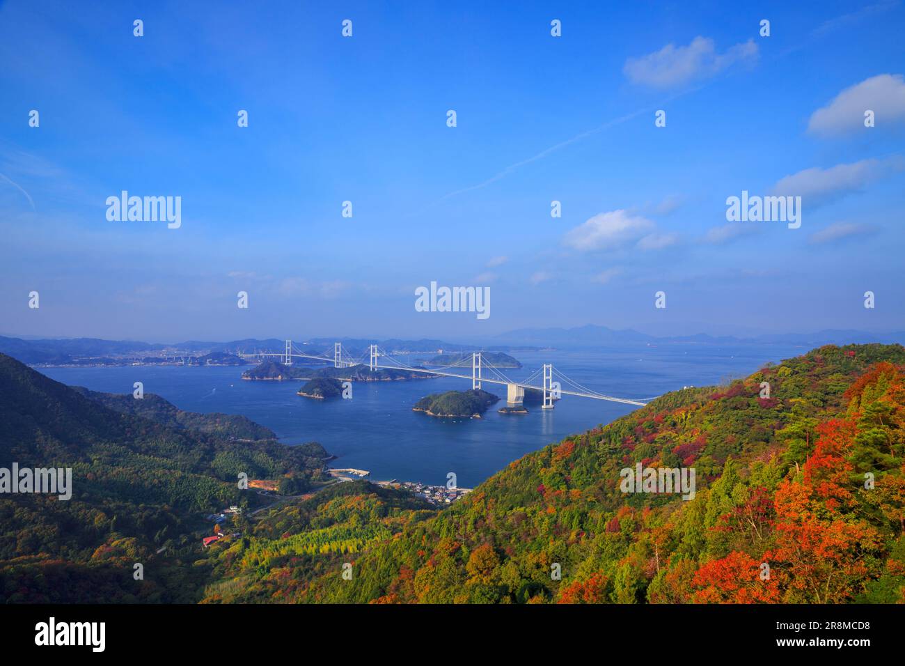 Autumn leaves of Oshima and Kurushima Strait Bridge in the Seto Inland ...