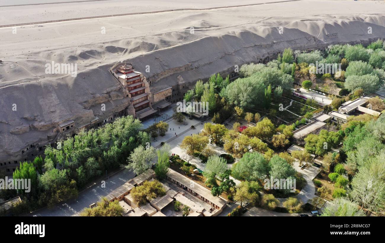 Dunhuang. 25th Apr, 2023. This aerial photo taken on April 25, 2023 ...