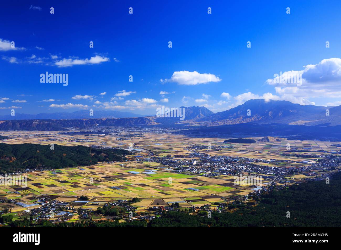 Townscape of Aso and Mt.Aso Stock Photo - Alamy