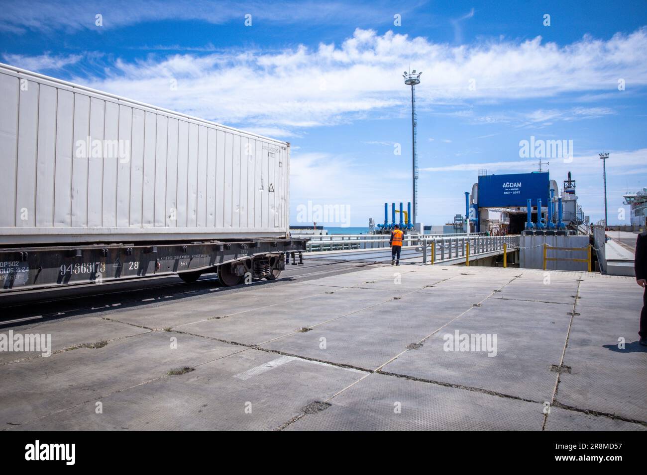 Kuryk, Kazakhstan. 21st June, 2023. Freight cars with containers are ...