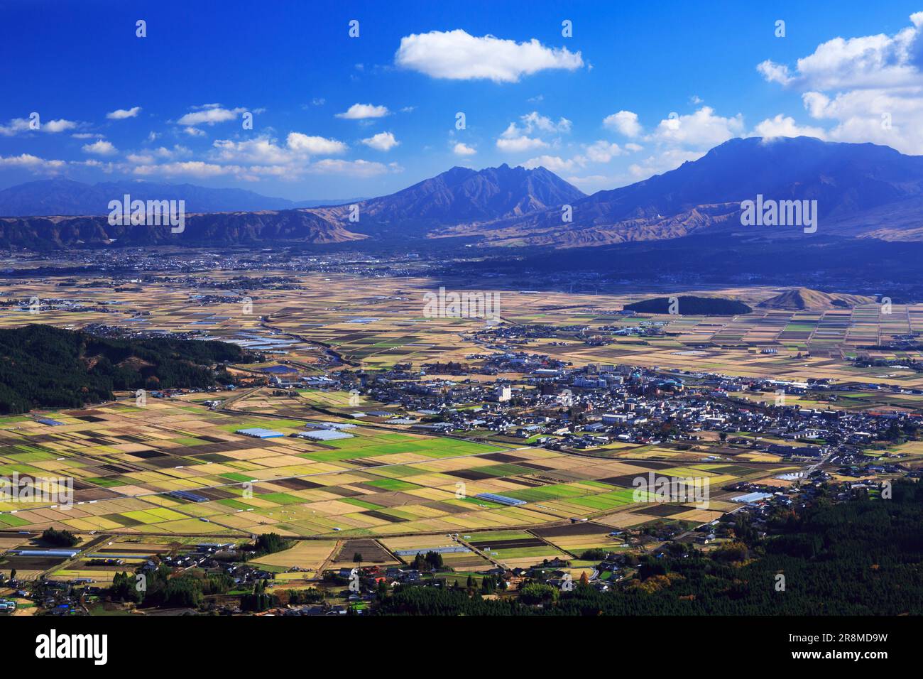 Townscape of Aso and Mt.Aso Stock Photo - Alamy