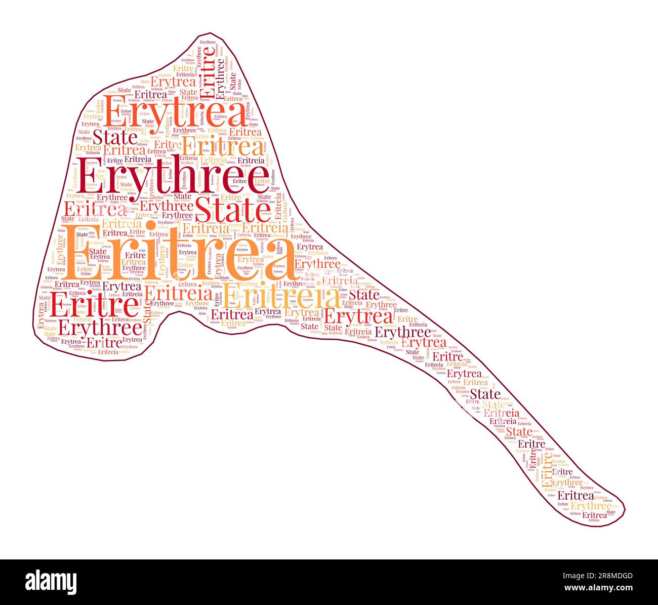 Eritrea shape filled with country name in many languages. Eritrea map ...