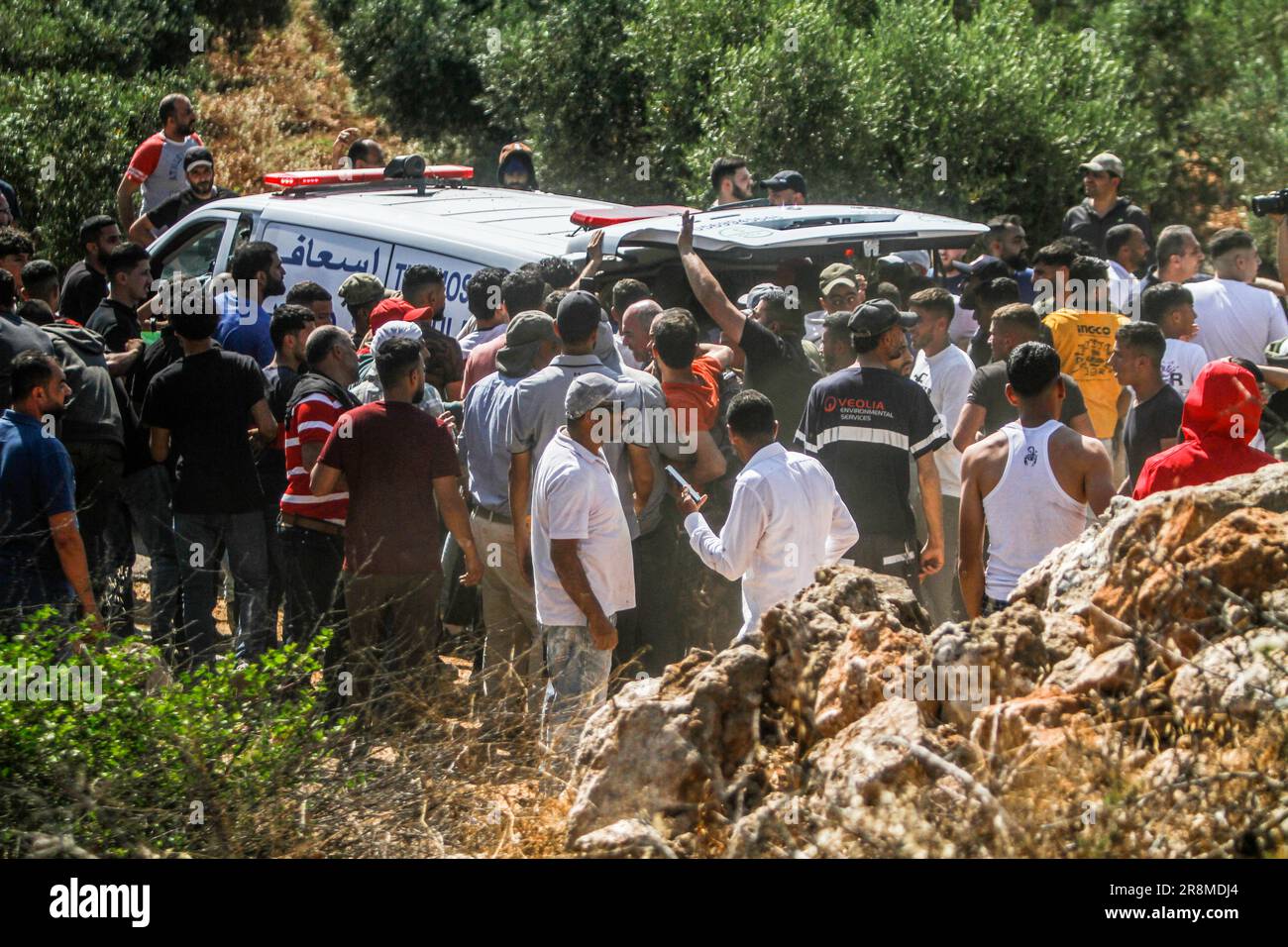 Ramallah, Palestine. 21st June, 2023. Palestinians put an injured ...