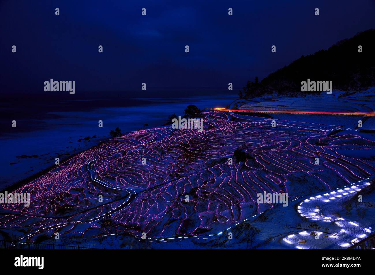 Piled up snow on Shiroyonesenmaida night view Stock Photo - Alamy