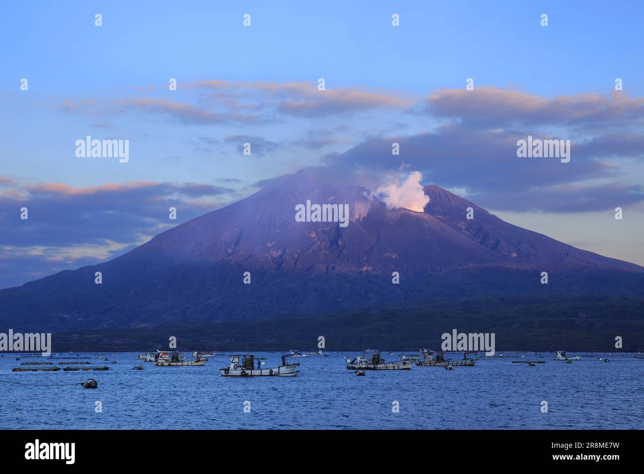 Sakurajima and Kagoshima Bay shining in the morning sun Stock Photo - Alamy