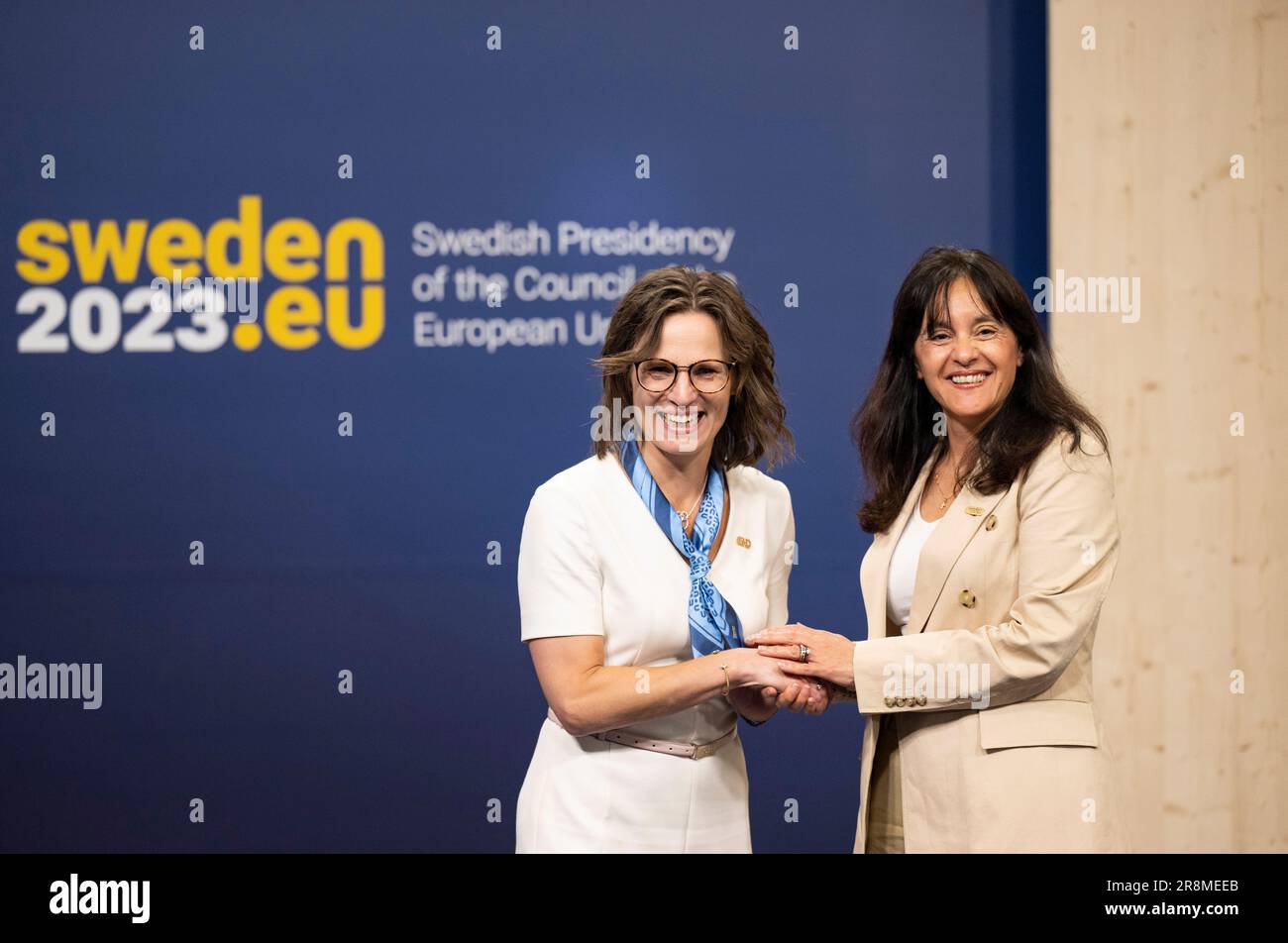 Sweden minister for EU Affairs Jessika Roswall welcomes Marlene Bonnici ...
