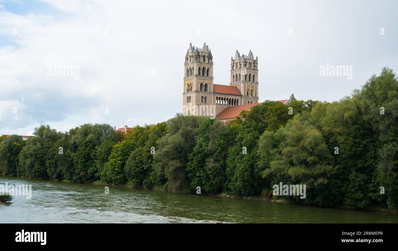 The majestic St. Maximilian in Munich church near the Isar River ...