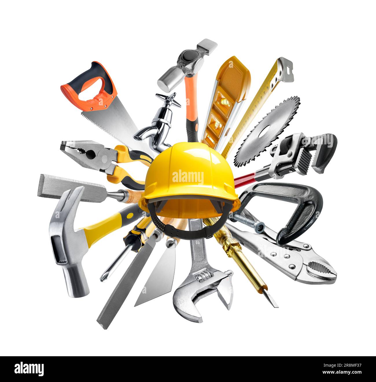 Construction tools with safety helmet over white background Stock Photo ...