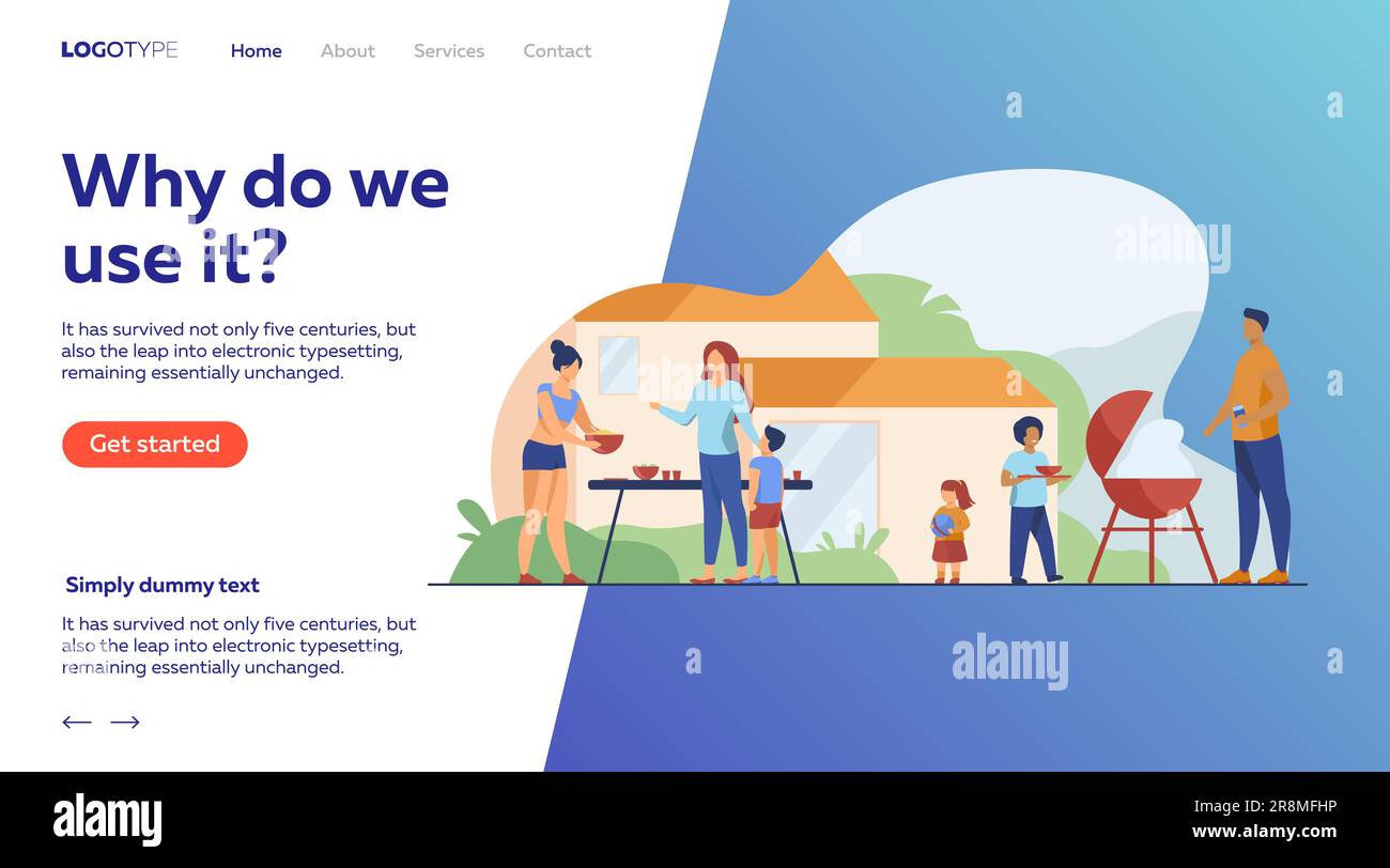 Family on BBQ party on backyard flat vector illustration Stock Vector ...