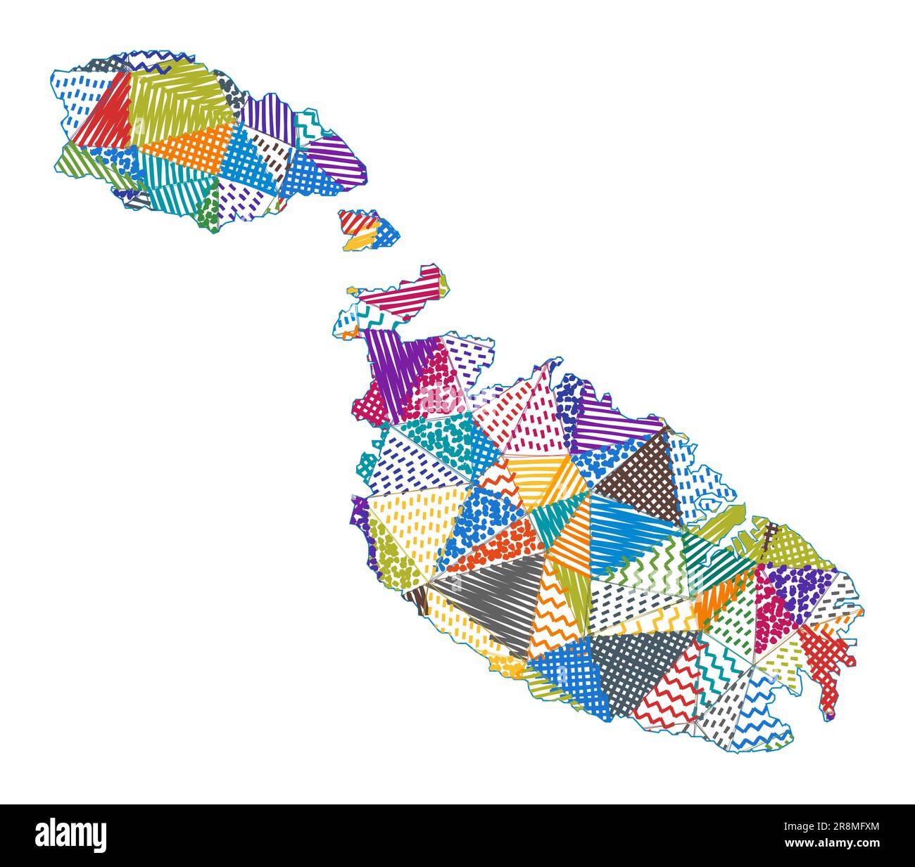 Kid style map of Malta. Hand drawn polygons in the shape of Malta ...