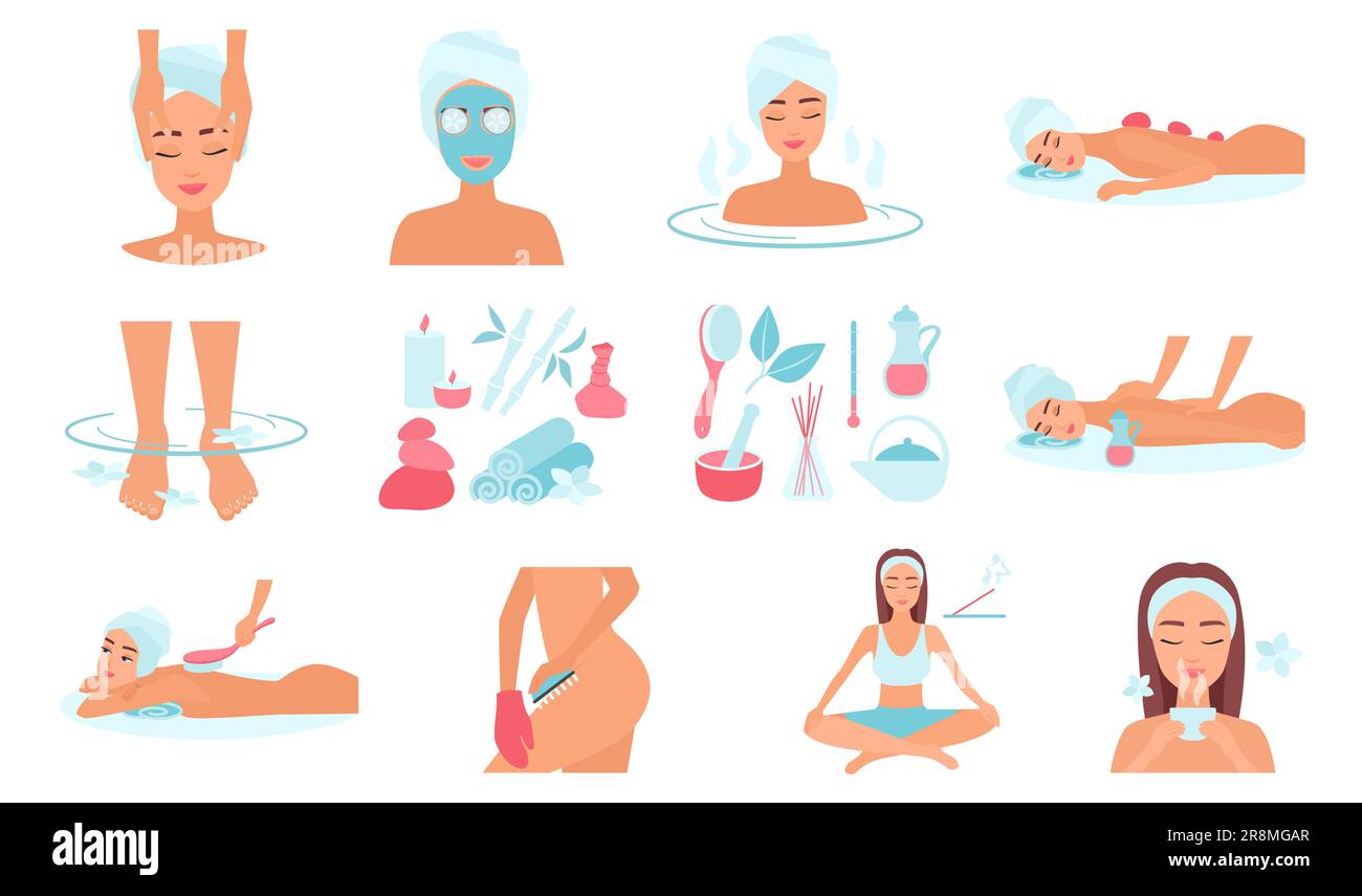 Wellness and spa set vector illustration. Cartoon facial skincare ...