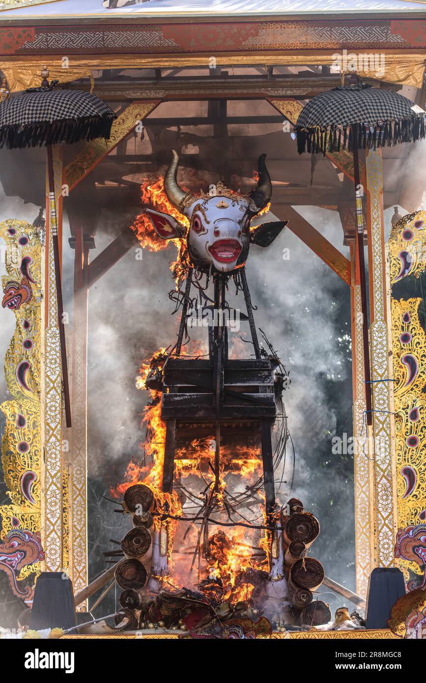 Denpasar, Indonesia. 22nd June, 2023. The King's remains are burnt in a ...