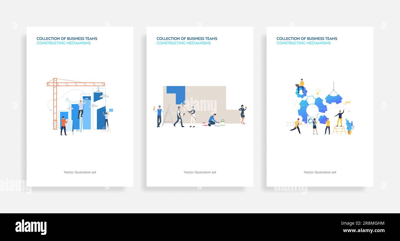 Collection of business teams constructing mechanisms Stock Vector Image ...